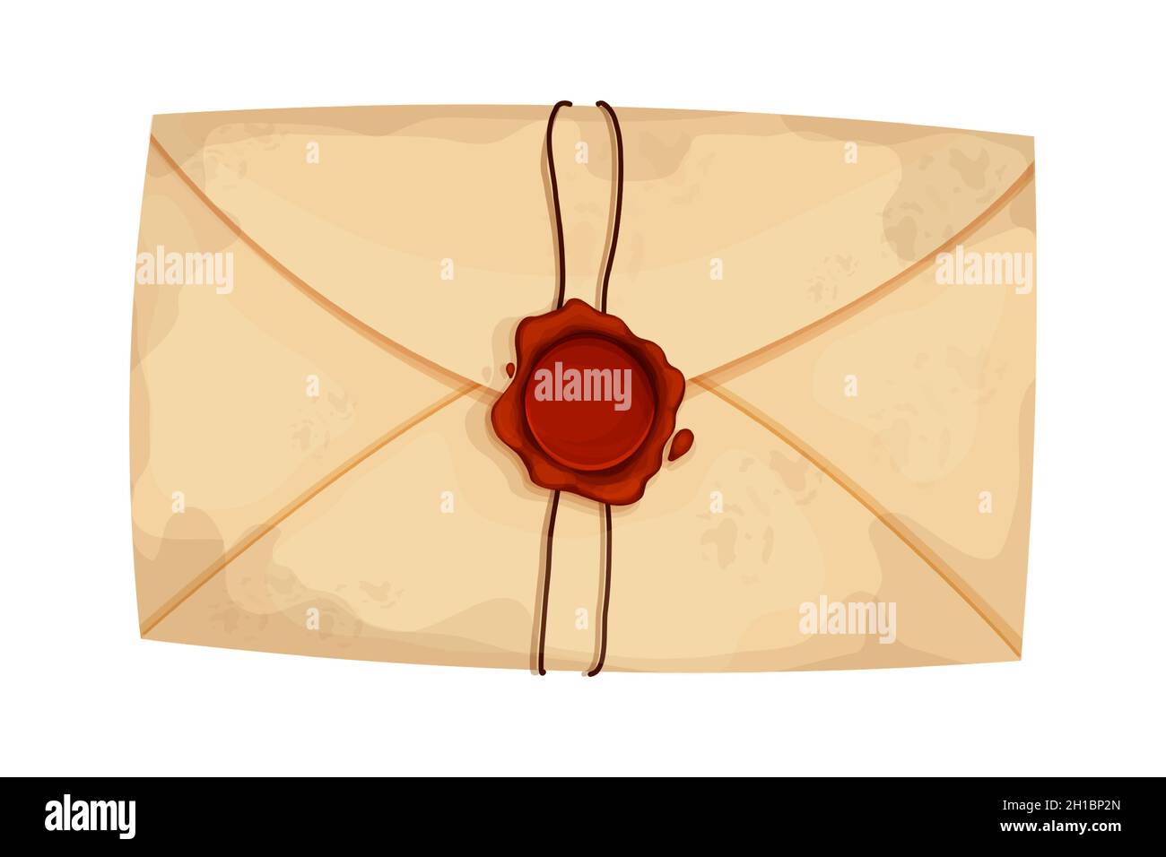 Envelope, letter with red wax seal and rope in cartoon style isolated ...