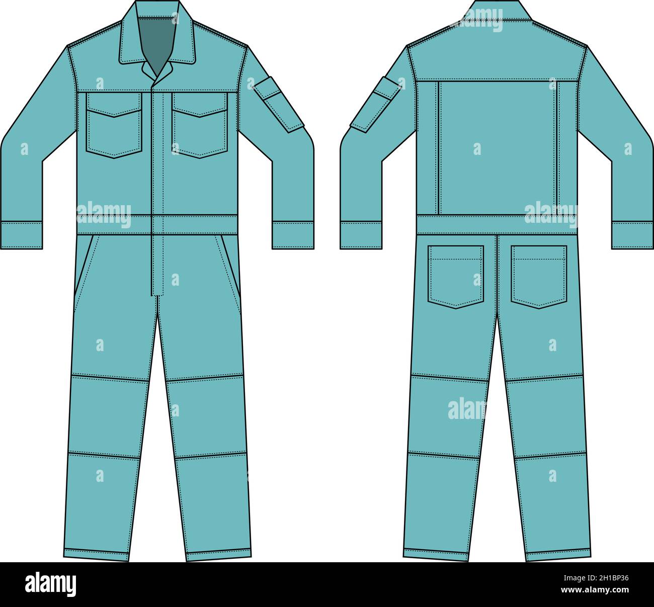 Long sleeves working overalls ( Jumpsuit, Boilersuit ) template vector ...