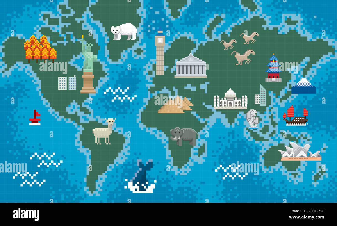 A world map with various landmarks Stock Vector Image & Art - Alamy