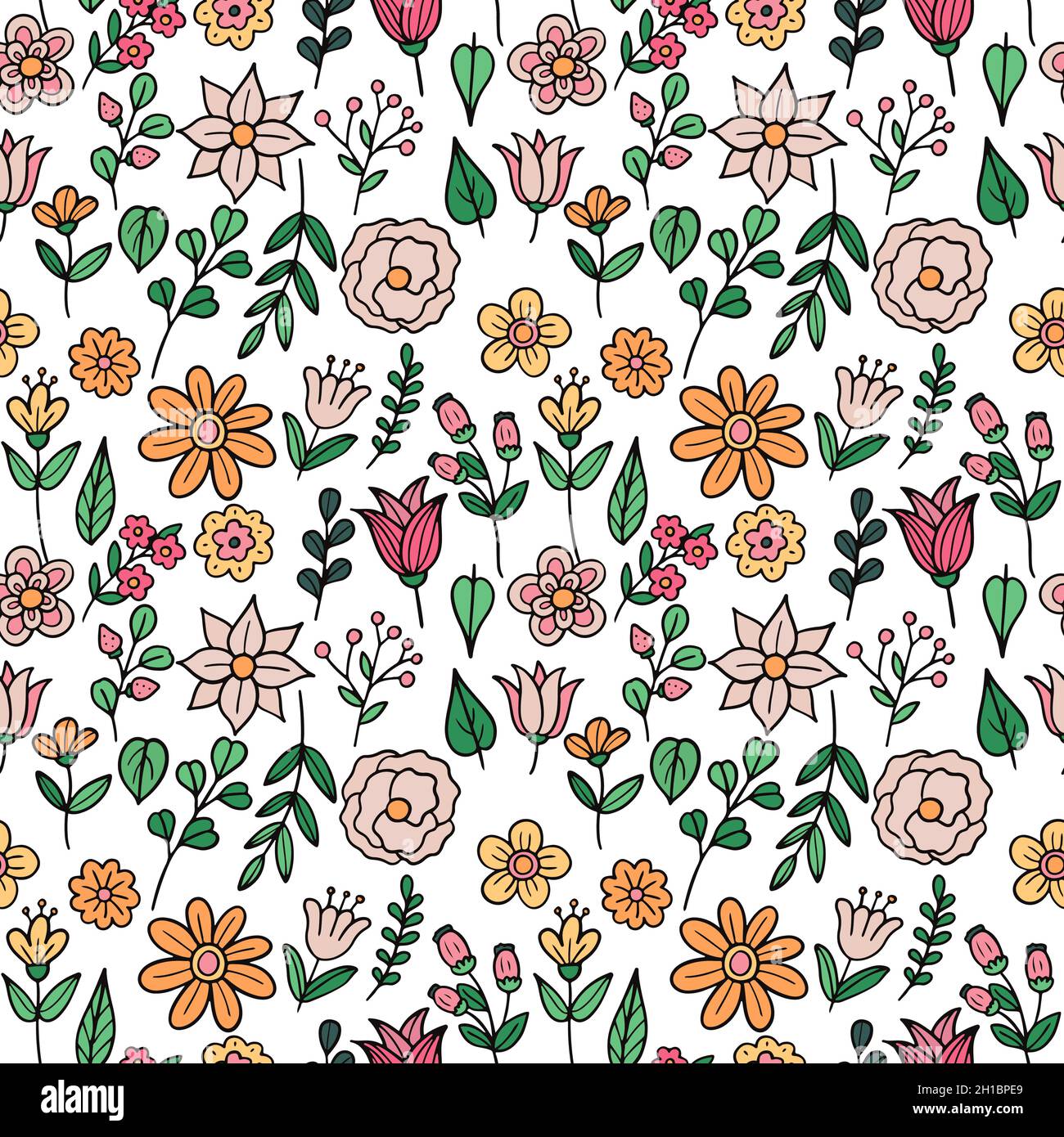 Blooming rose flowers doodle Cut Out Stock Images & Pictures - Alamy