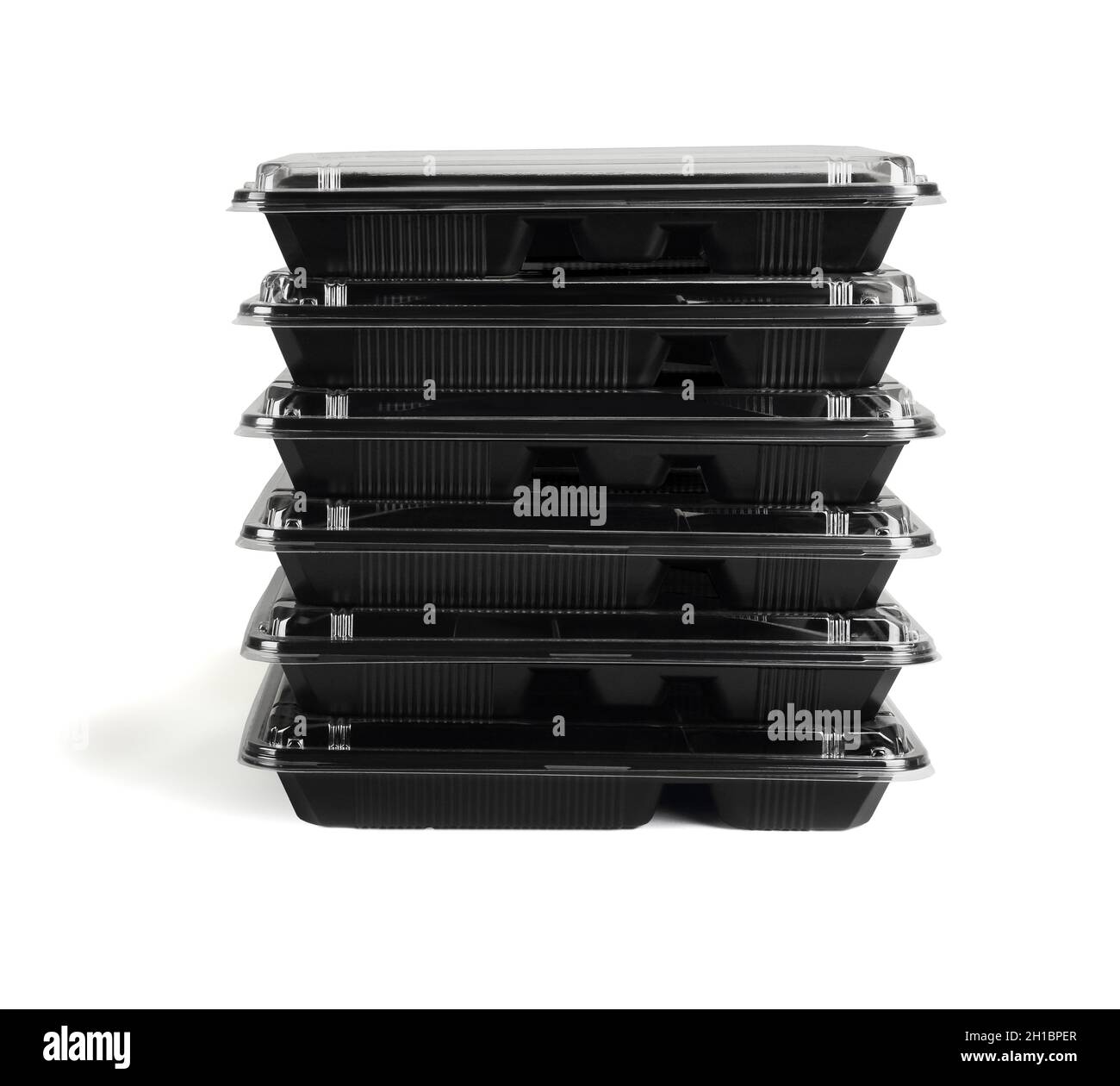 Stack of Takeaway Black Plactic Containers on White Background Stock ...
