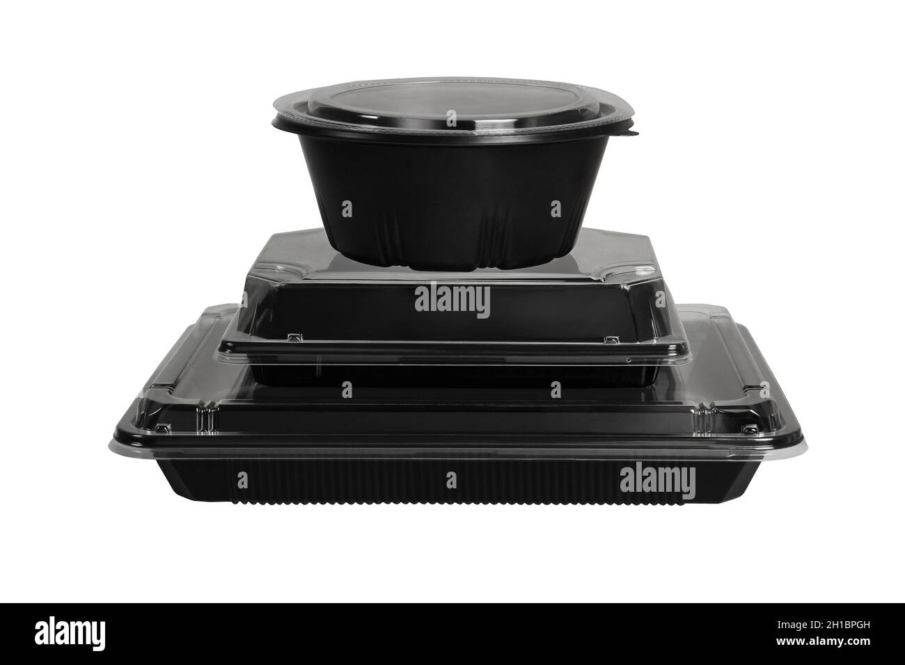 Stack of Black Plastic Takeaway Containers on White Background Stock ...