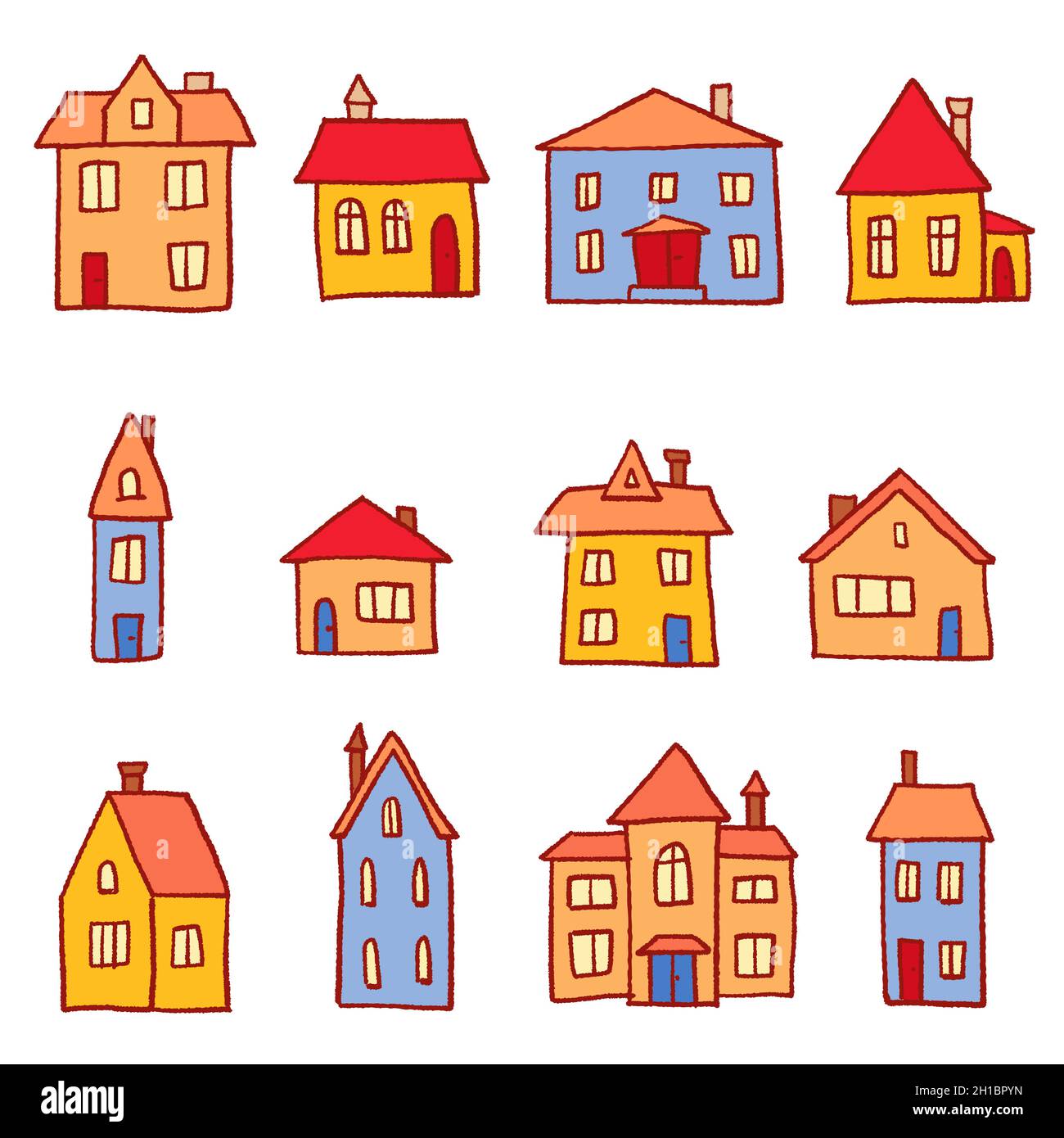 Cartoon home vector set. Cute doodle carton style vector town ...