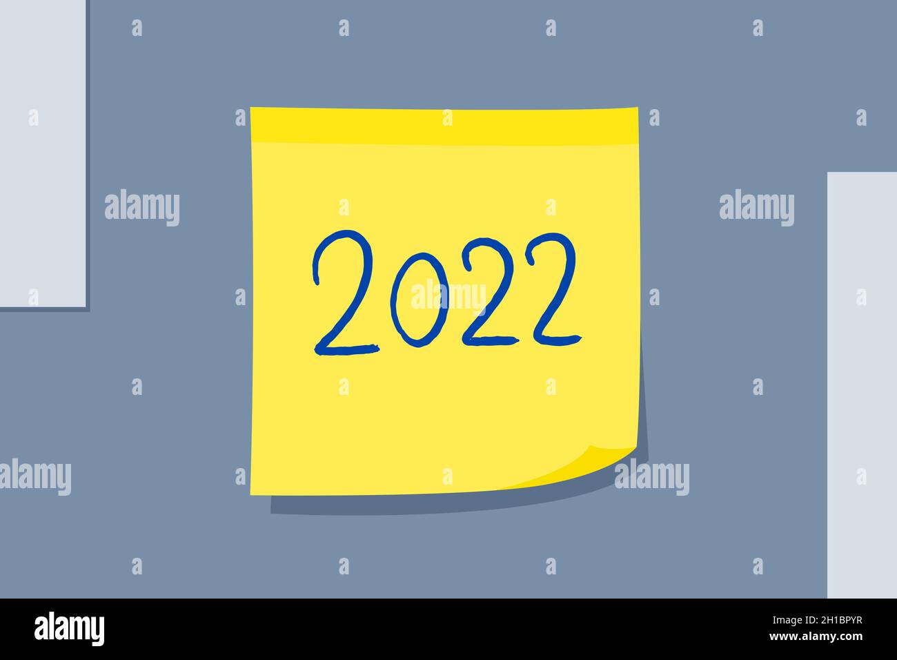 Year 2022 sign. Yellow sticky note message. Paper sign Stock Vector ...