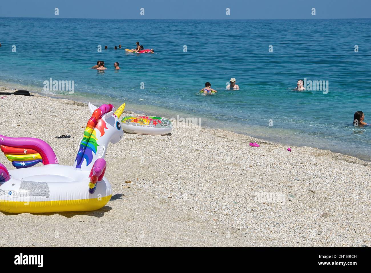 VOLOS, GREECE - Sep 25, 2021: A view of the beach, games and beautiful ...