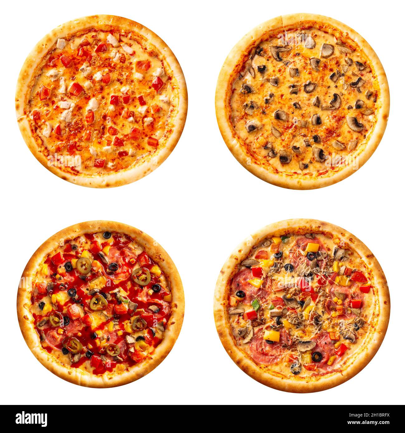 Set of different pizzas collage isolated on white Stock Photo - Alamy