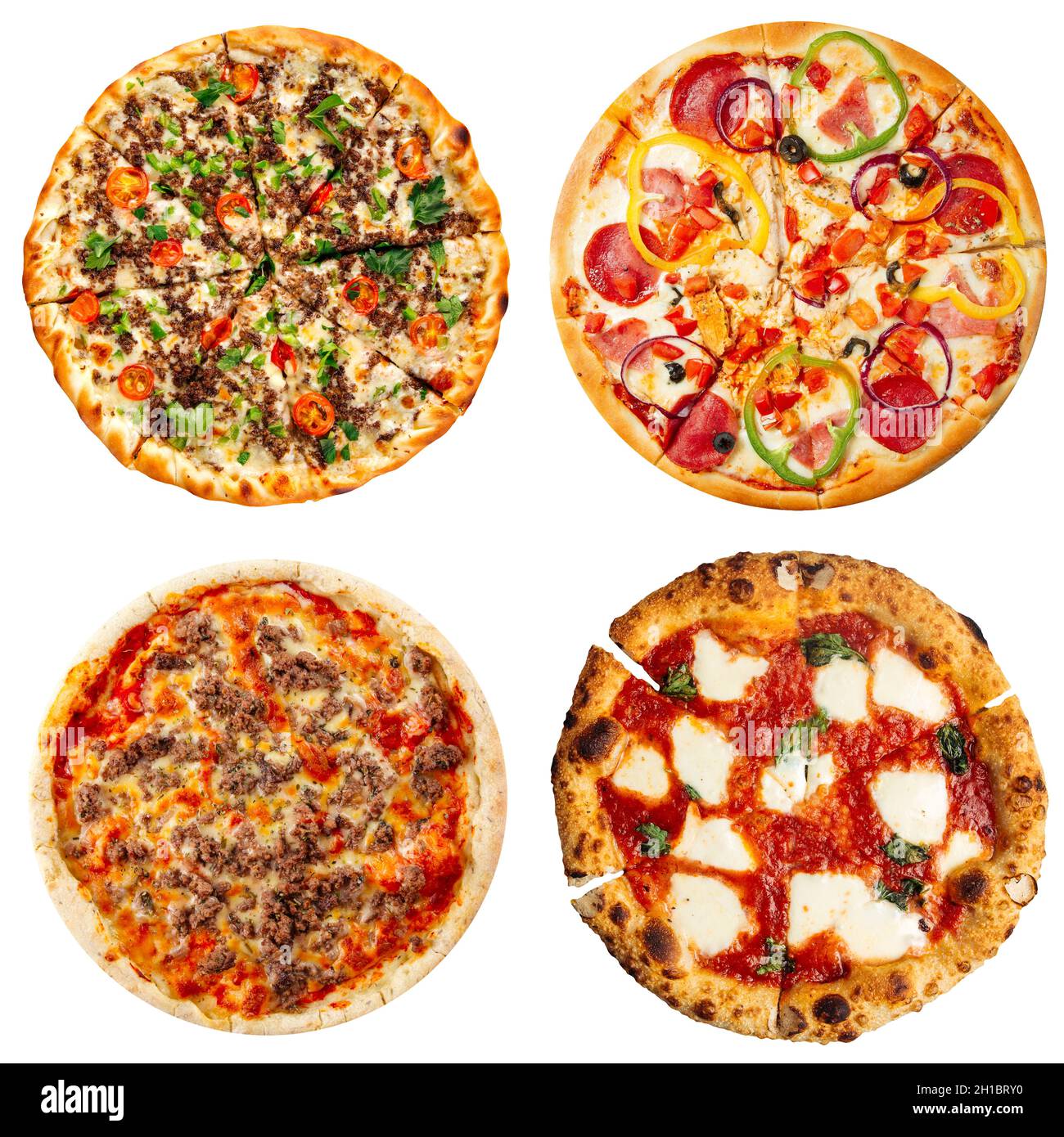 Set of different pizzas collage isolated on white Stock Photo - Alamy