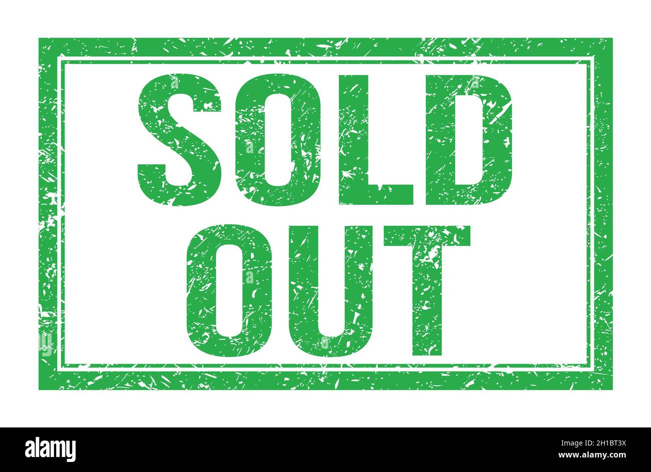 SOLD OUT, words written on green rectangle stamp sign Stock Photo - Alamy