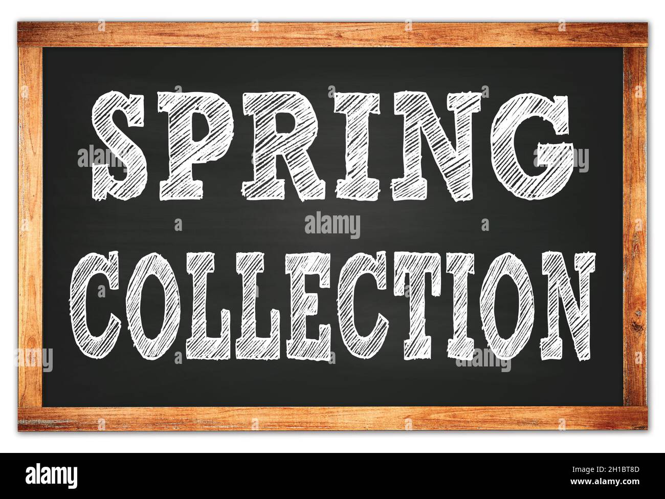 SPRING COLLECTION written on black wooden frame school blackboard Stock ...