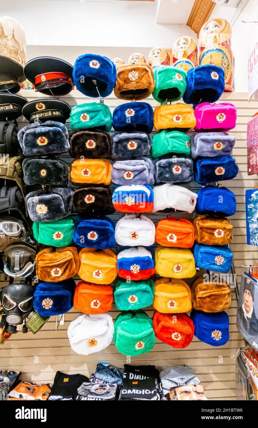 Variety of Russian and Soviet symbolic ear-flap caps souvenirs on ...