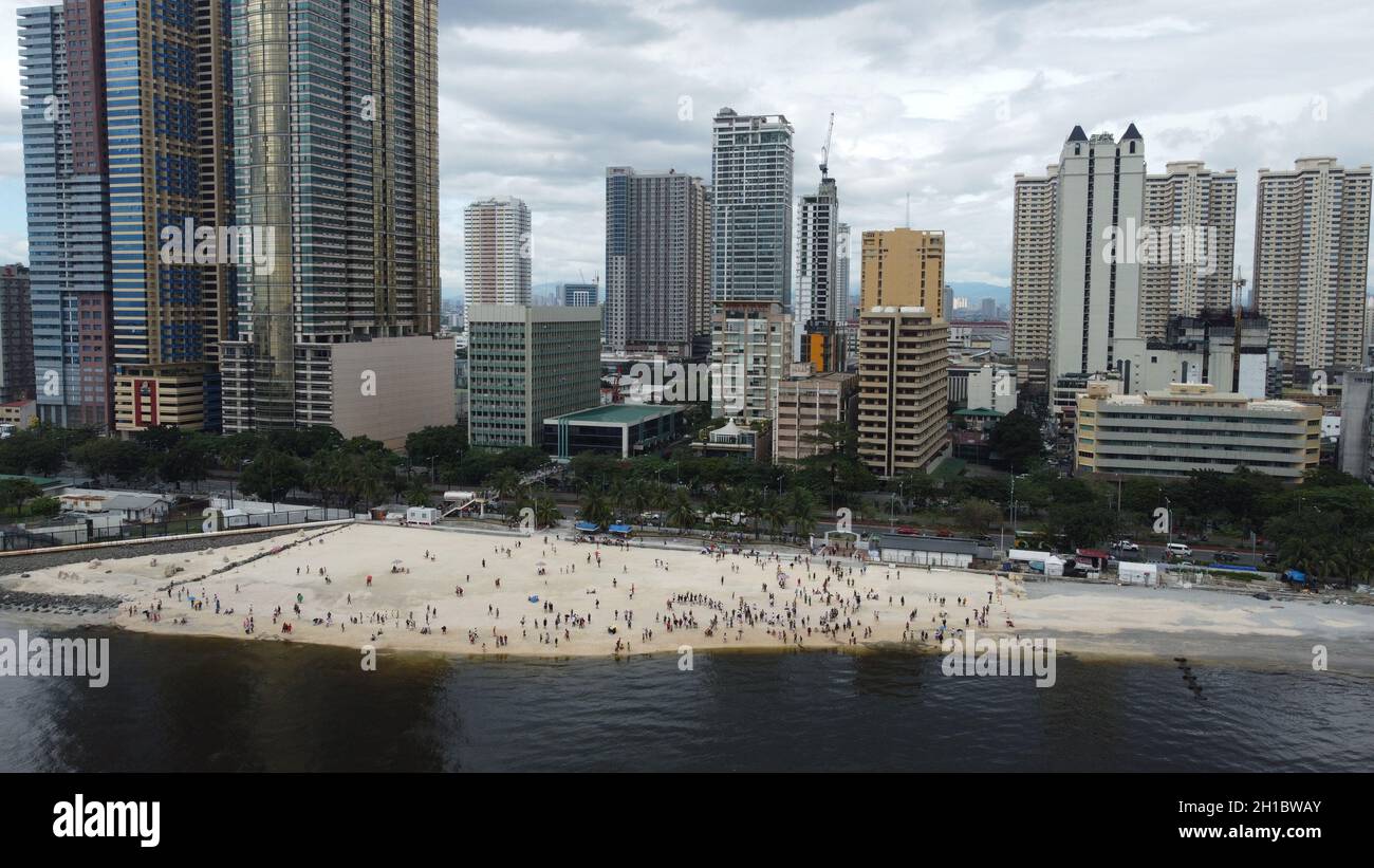 Manila, Philippines. 17th Oct, 2021. An aerial view of Manila Baywalk ...