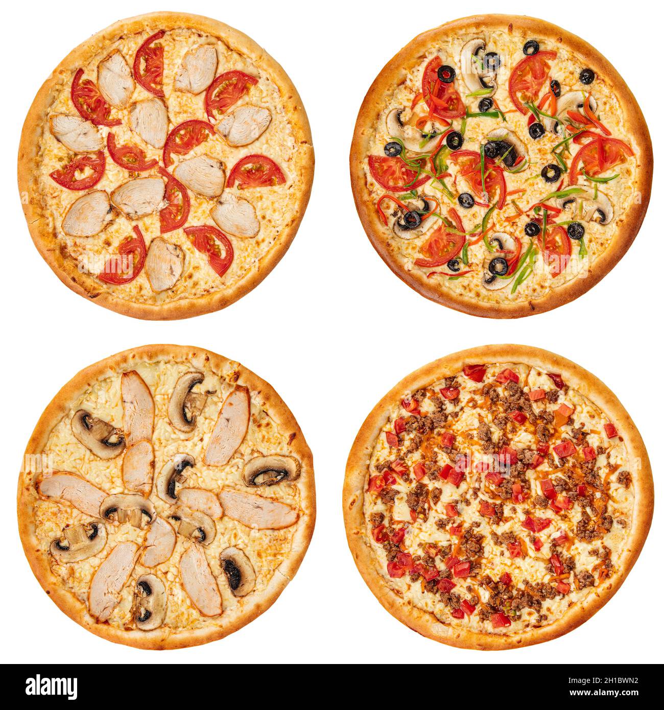 Set of different pizzas collage isolated on white Stock Photo - Alamy