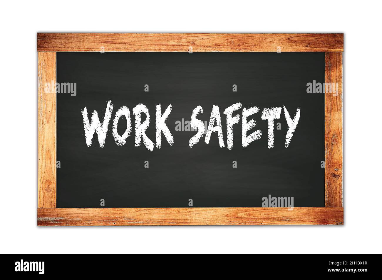 WORK SAFETY text written on black wooden frame school blackboard Stock ...
