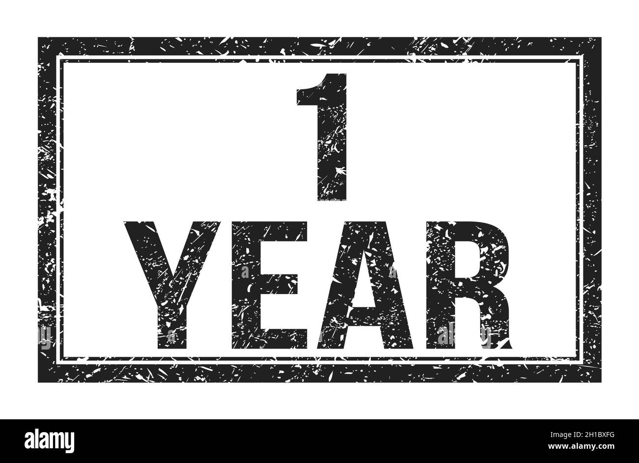 1 YEAR, words written on black rectangle stamp sign Stock Photo - Alamy