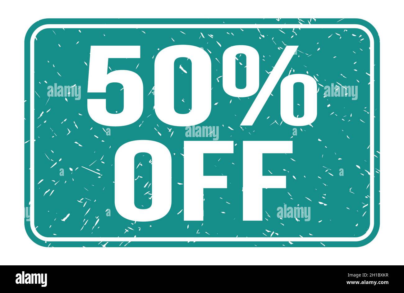 50% OFF, words written on blue rectangle stamp sign Stock Photo - Alamy