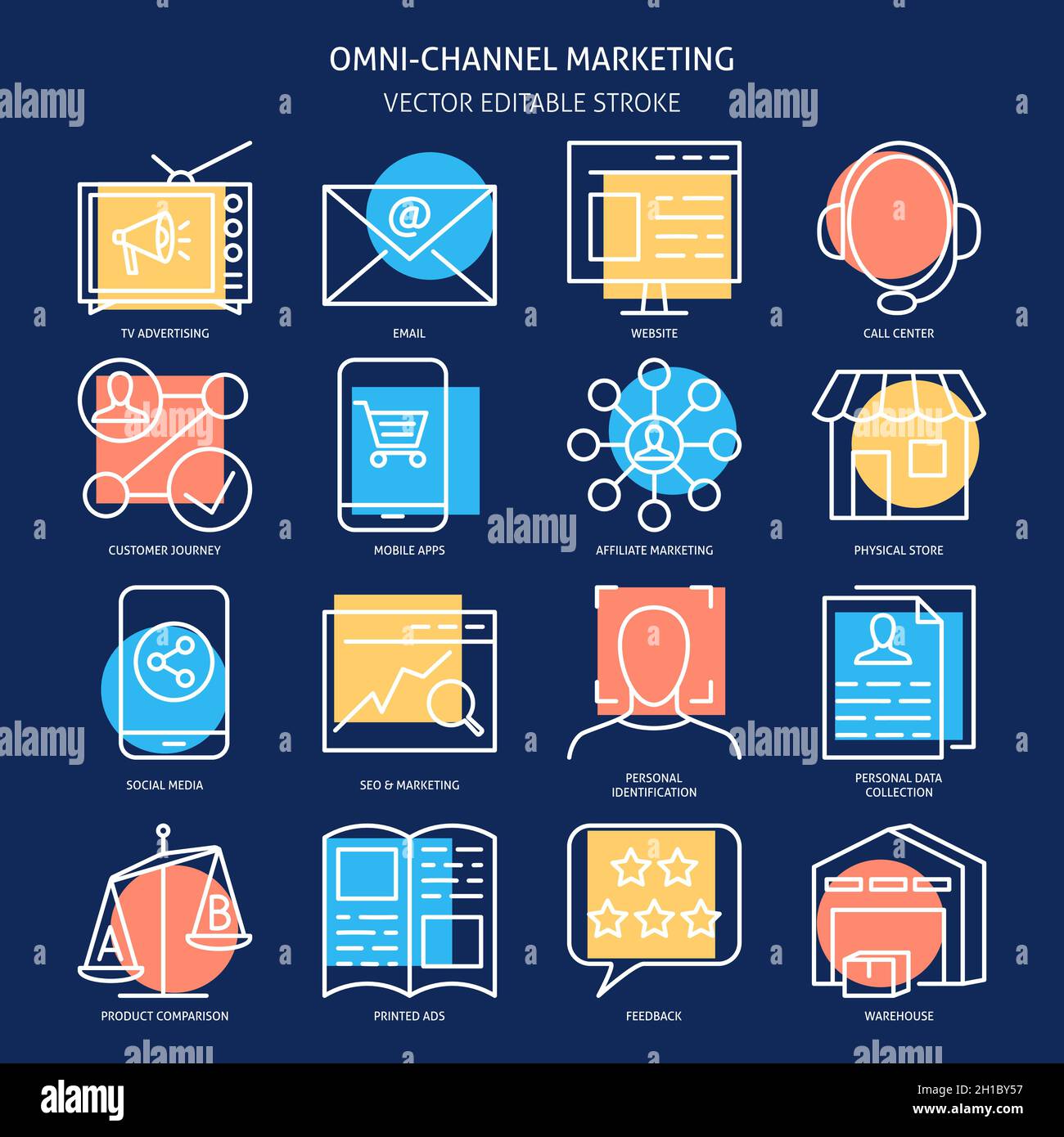 Omni-channel marketing icon collection in line style. Vector ...