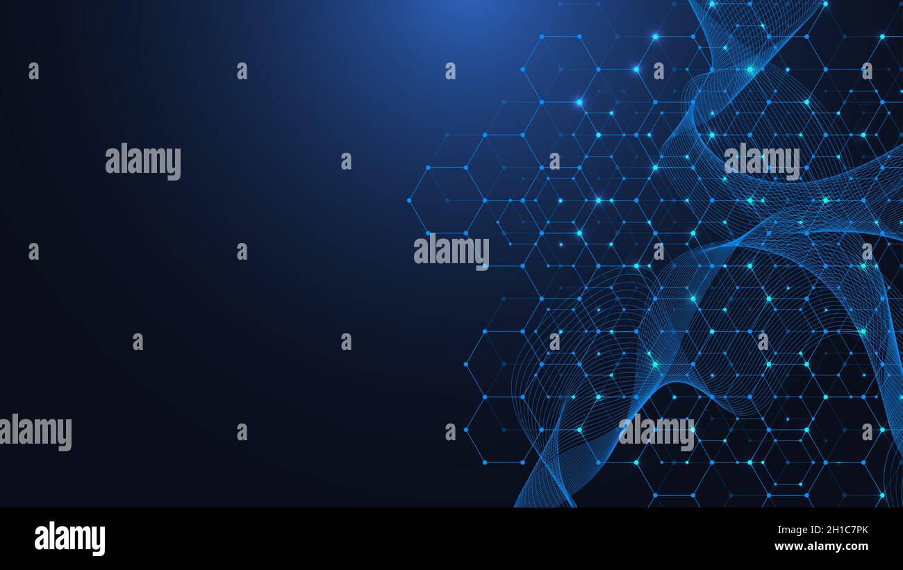 Technology abstract lines and dots connect background with hexagons. Hexagon grid. Hexagons ...