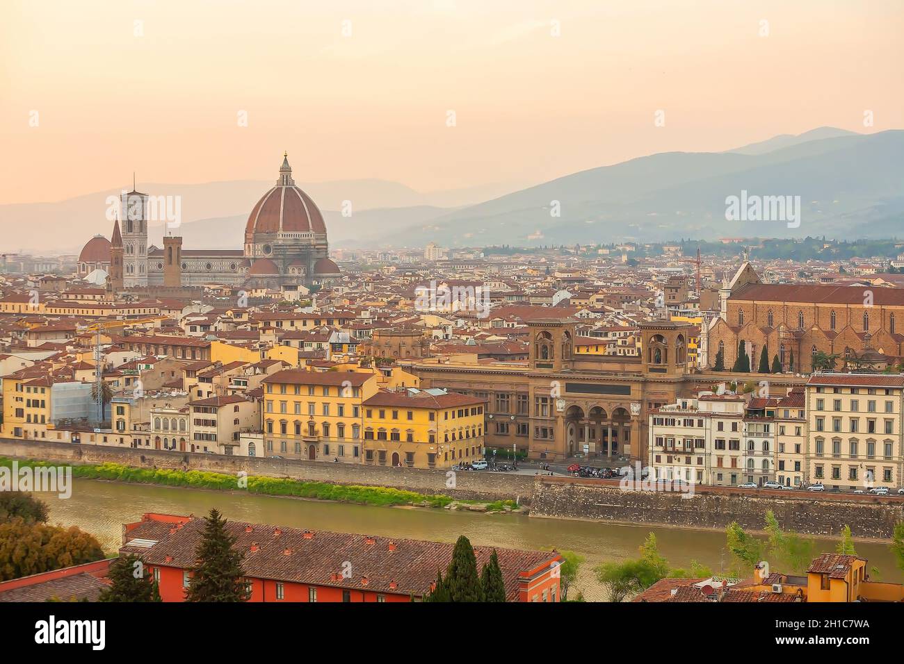 Florence city downtown skyline cityscape of Tuscany Italy at sunset ...