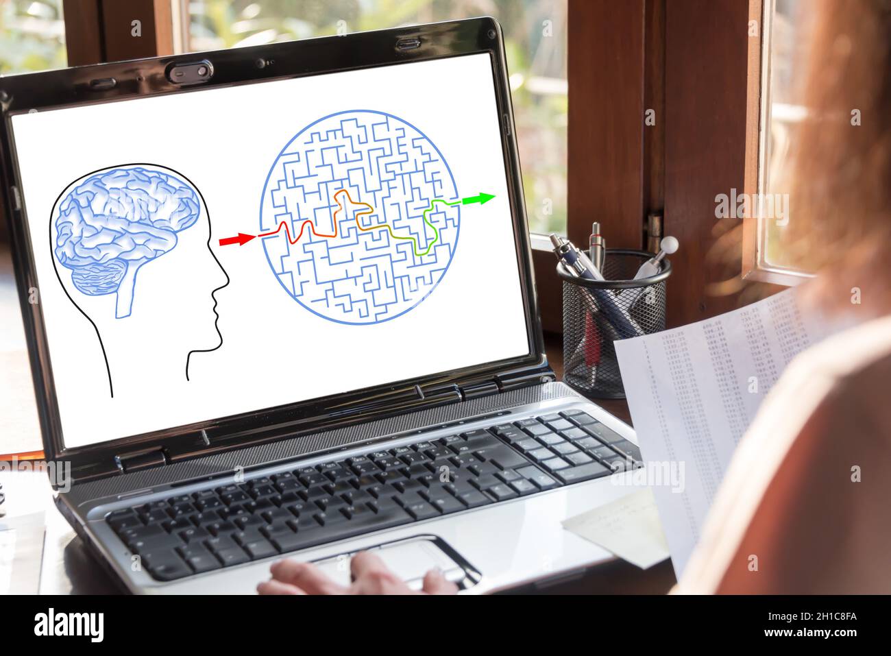 Laptop screen showing problem and solution concept Stock Photo - Alamy