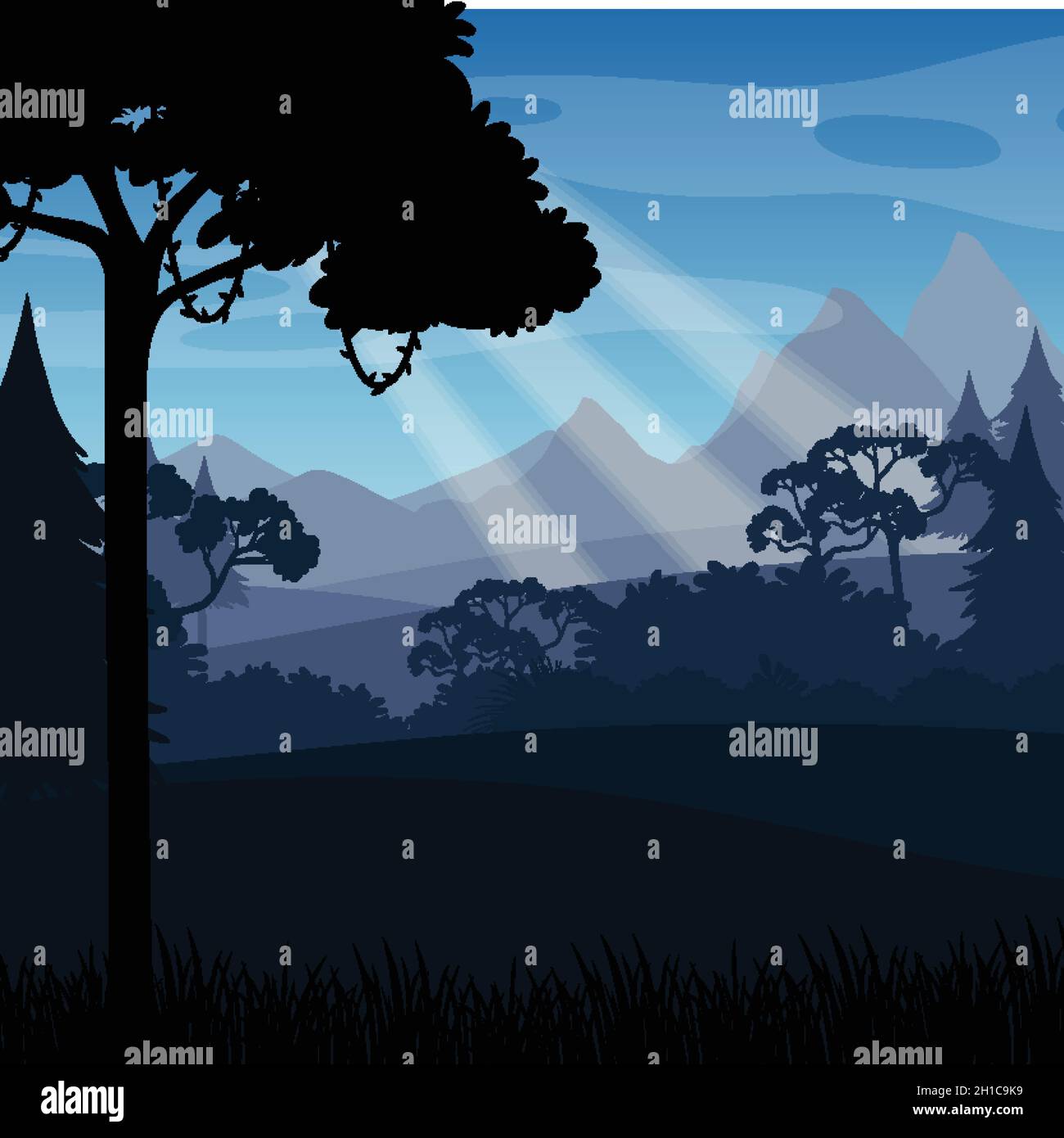 Forest landscape silhouette background illustration Stock Vector Image ...