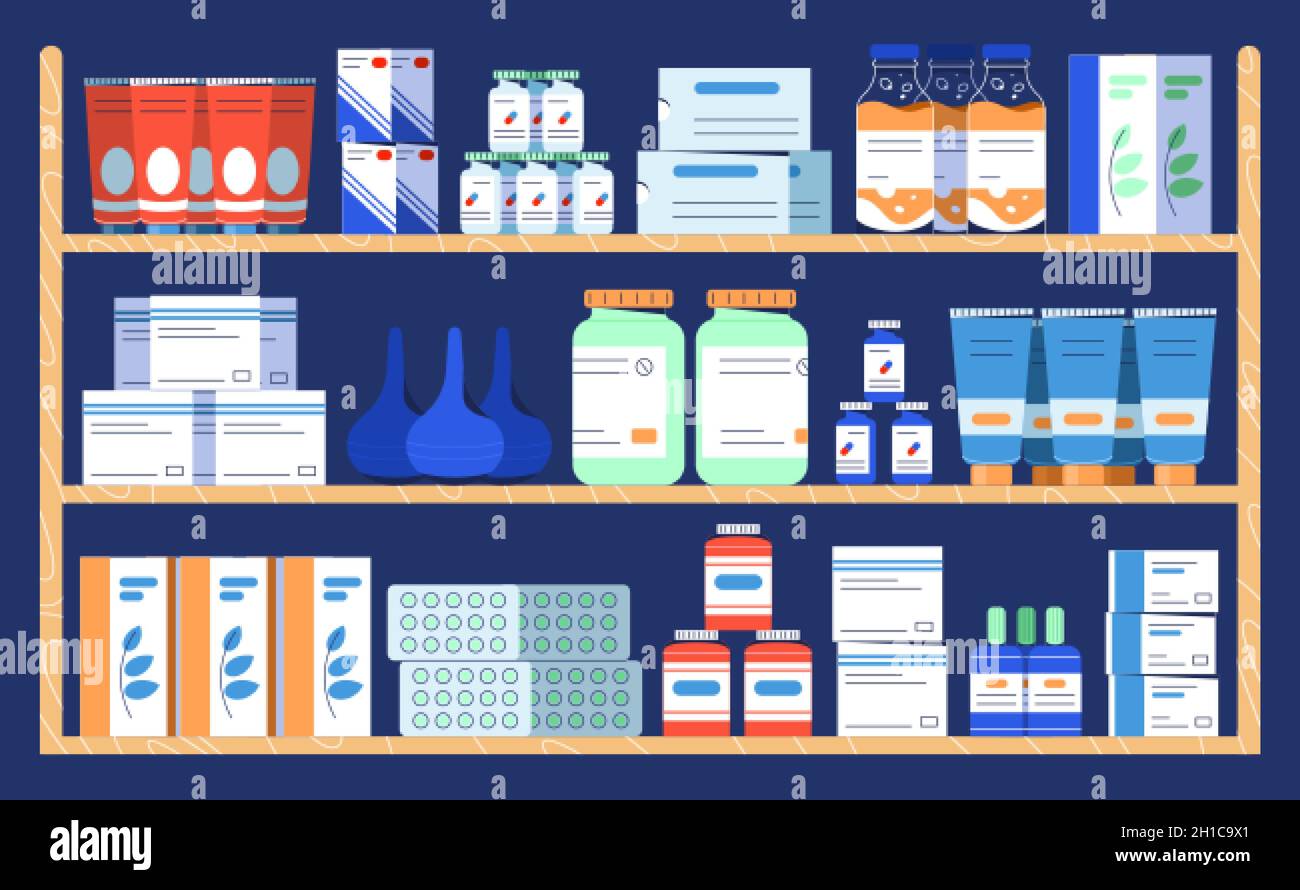 Pills bottle shelf Stock Vector Images - Alamy
