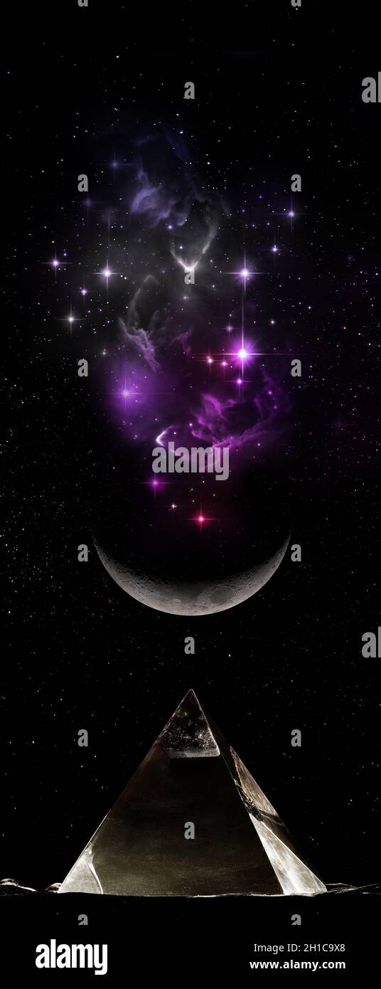 Pyramid and the lying moon under the starry sky. Elements of this image ...