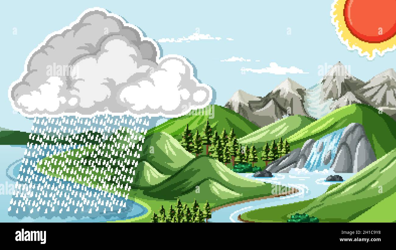 Thumbnail design with nature landscape with raining illustration Stock ...