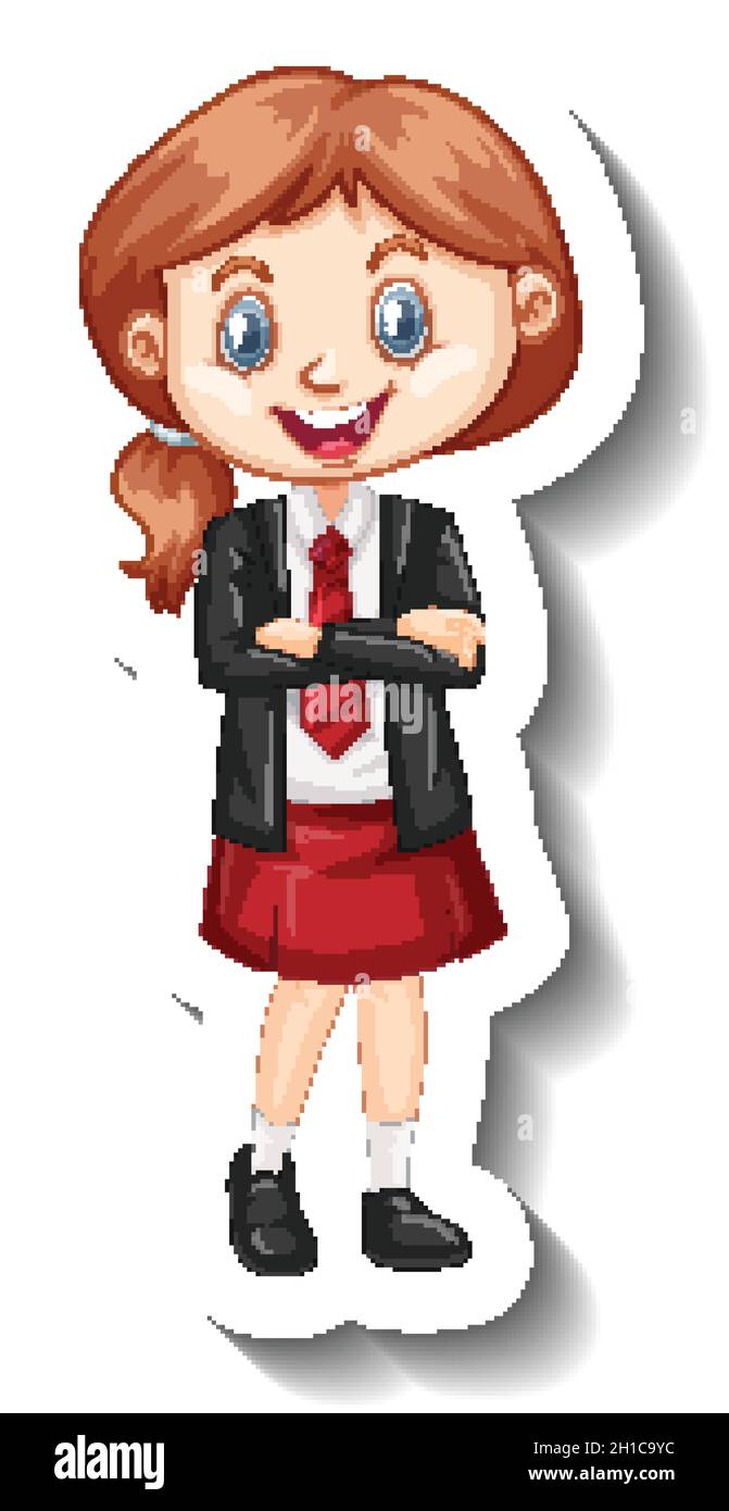 A sticker template with a student girl in school uniform illustration ...