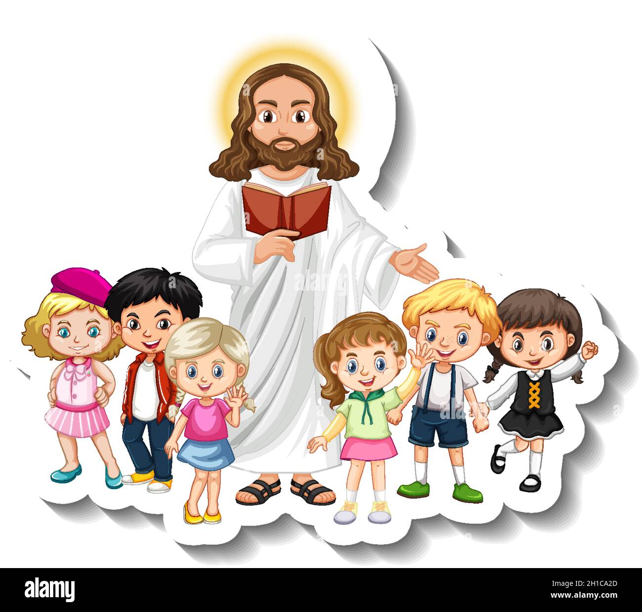 Jesus Christ with children group sticker on white background ...