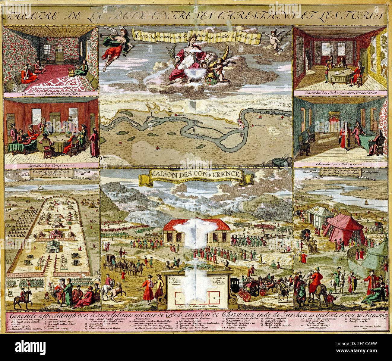 Vintage map of the peace treaty between the Ottoman Empire and the Holy ...