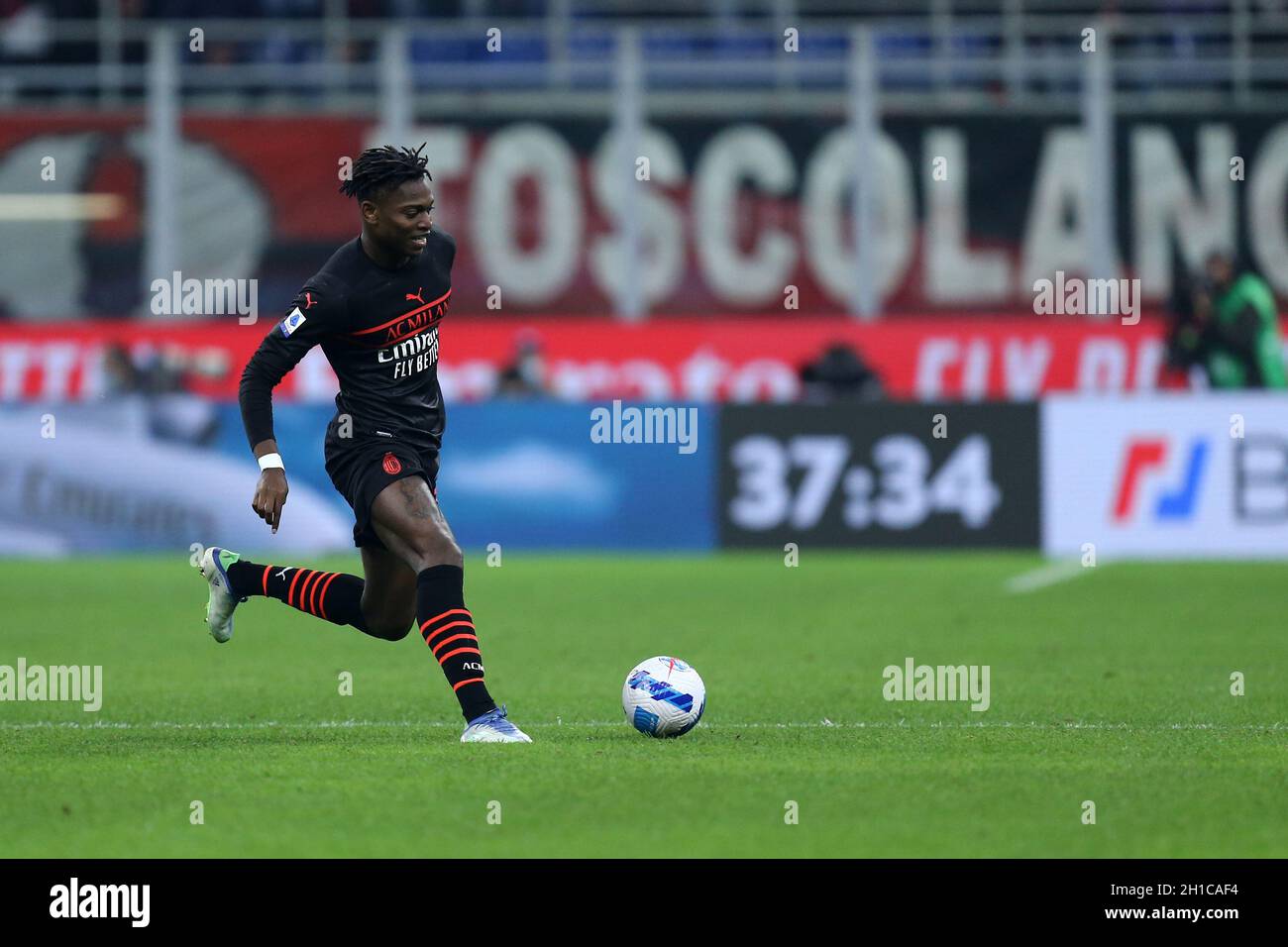 Rafael Leao of Ac Milan controls the ball during the Serie A match between Ac Milan and Hellas ...