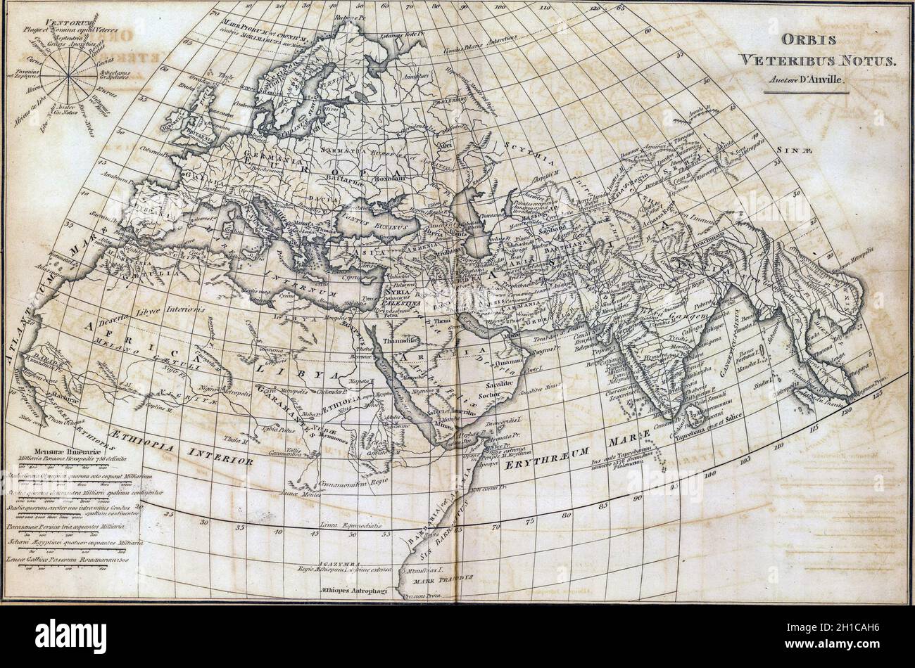 Old vintage antique 1794 Anville Map of the Ancient World Stock Photo ...