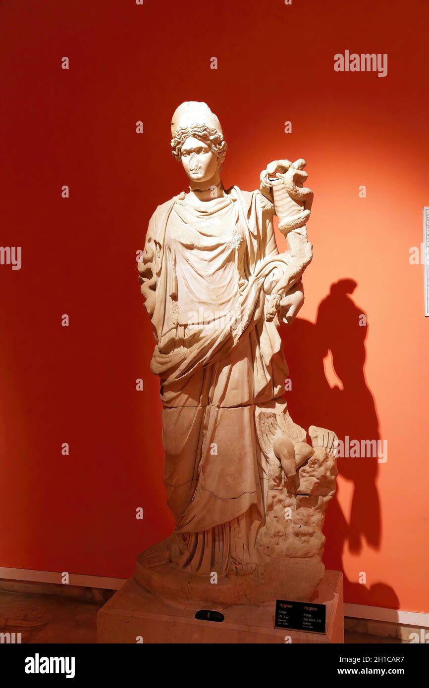 ANTALYA, TURKEY - Jun 02, 2014: The statue of the goddess of health ...