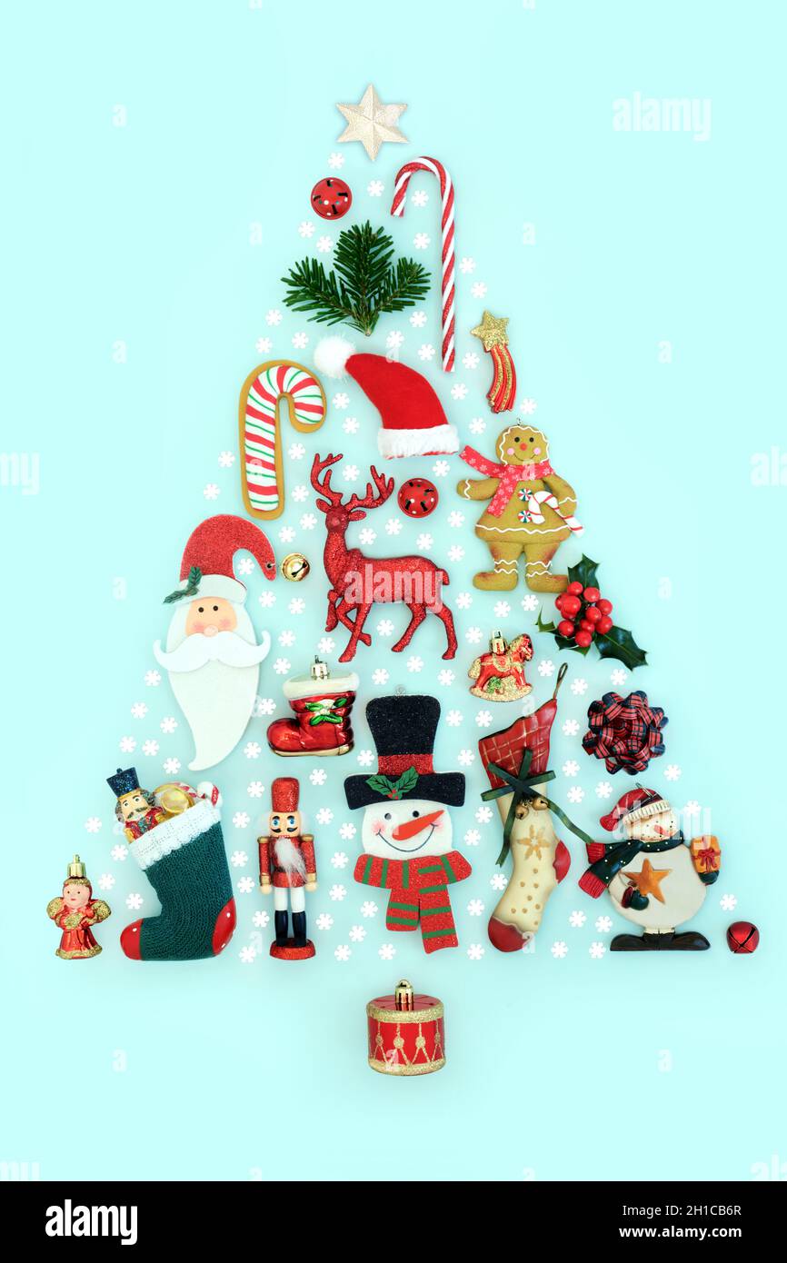 Fantasy Christmas tree shape design with bauble decorations, white ...