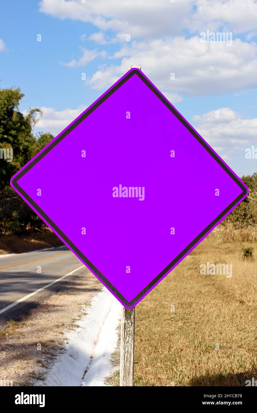 purple blank traffic sign mockup with no alert indication Stock Photo ...