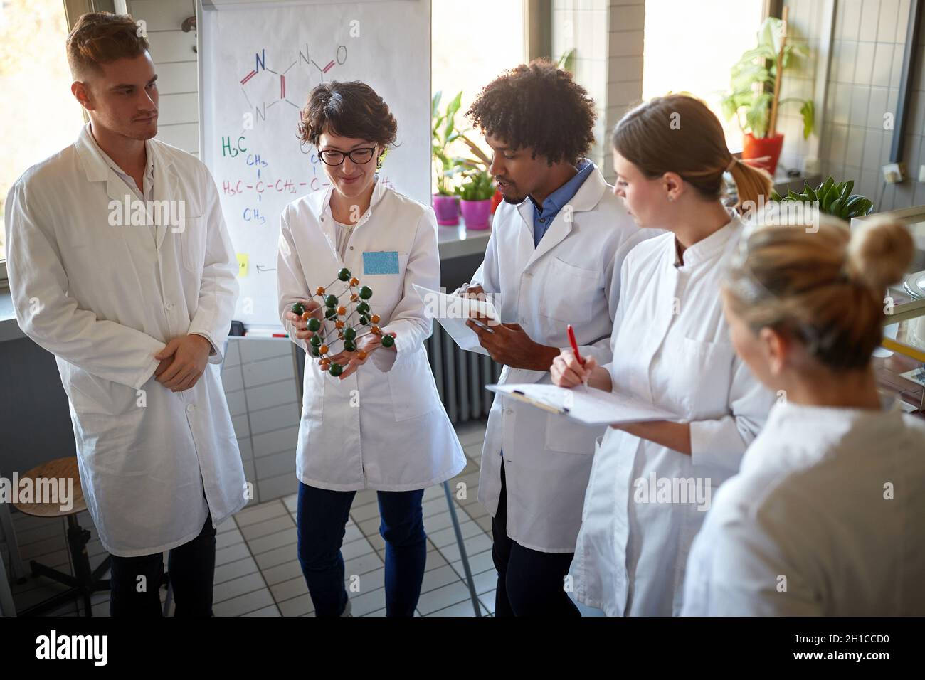 Group of young students having exercise in chemical lab Stock Photo - Alamy