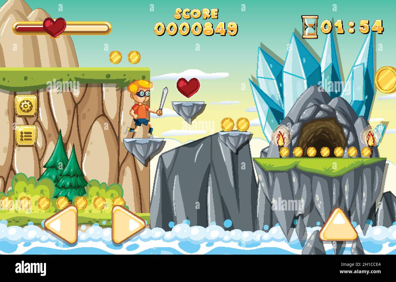 Collecting Coins Platformer Game Template illustration Stock Vector ...