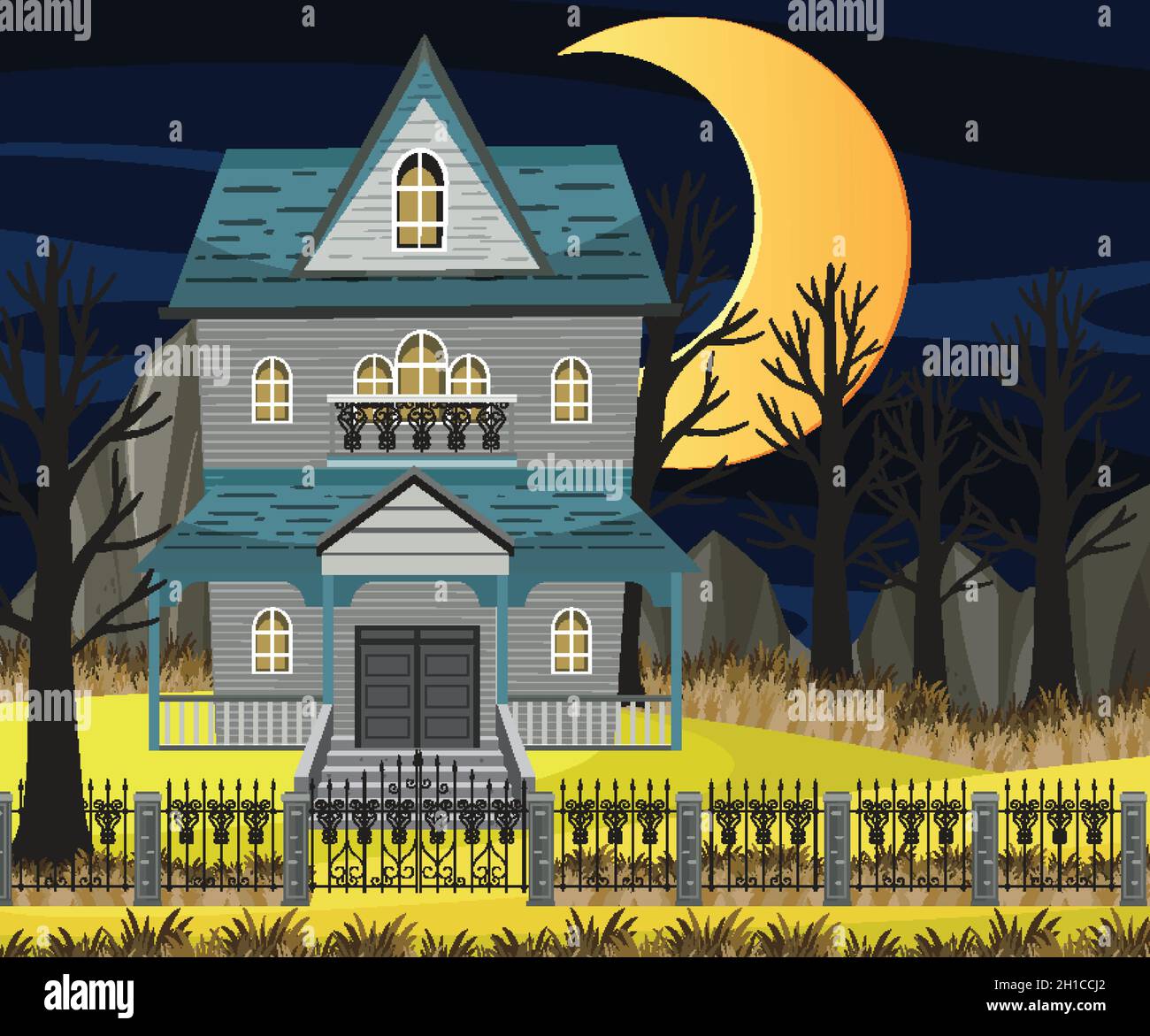 Scene with haunted halloween mansion illustration Stock Vector Image ...