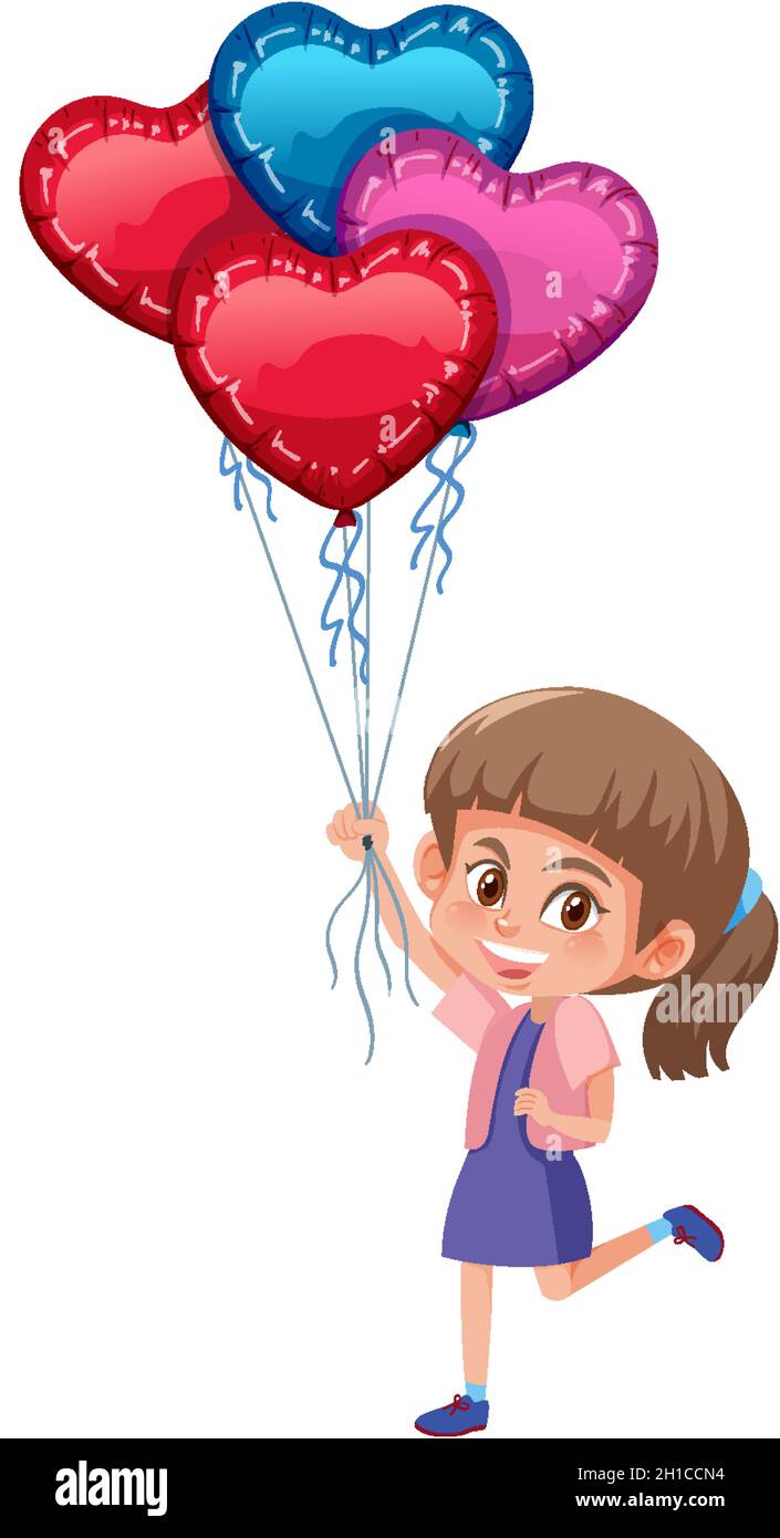 Kid holding heart balloon on white background illustration Stock Vector ...