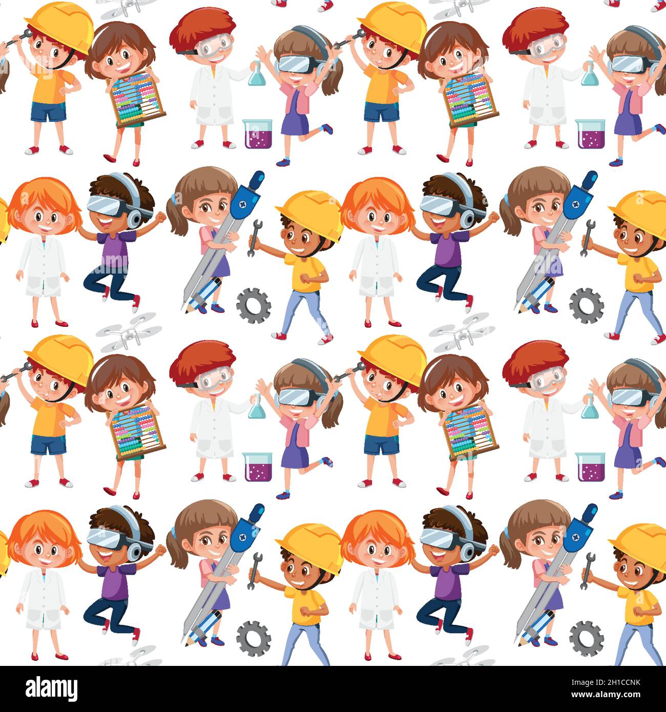 Student with education tools seamless background illustration Stock ...