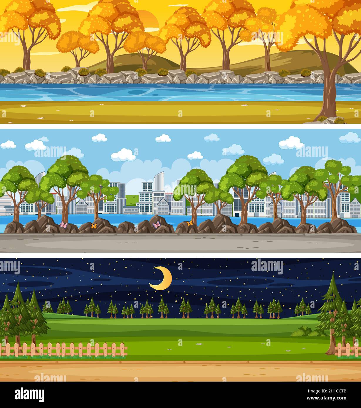 Set of different nature horizontal scenes illustration Stock Vector ...
