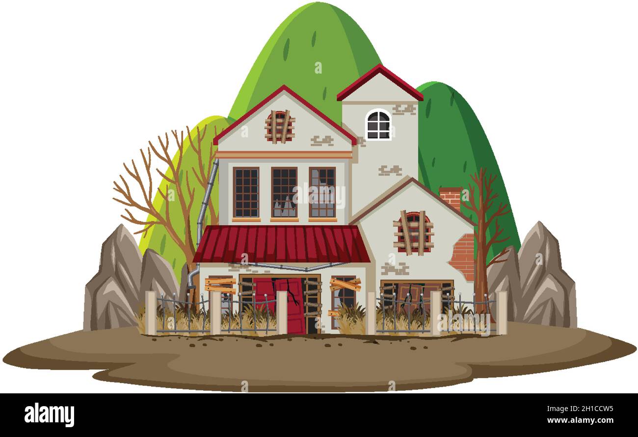Isolated old broken house in the rural illustration Stock Vector Image ...