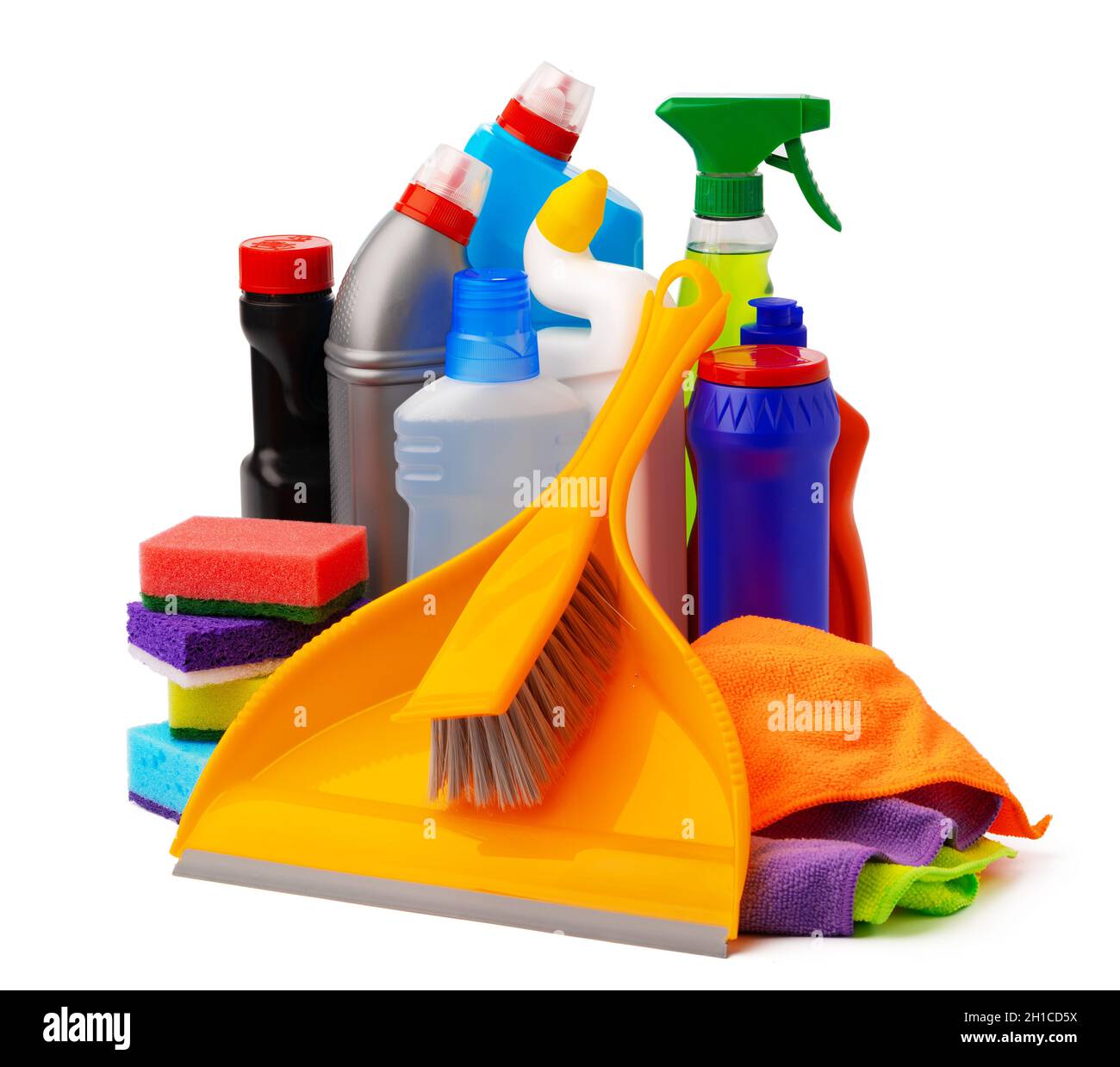 Group of cleaning tools isolated on white background Stock Photo - Alamy