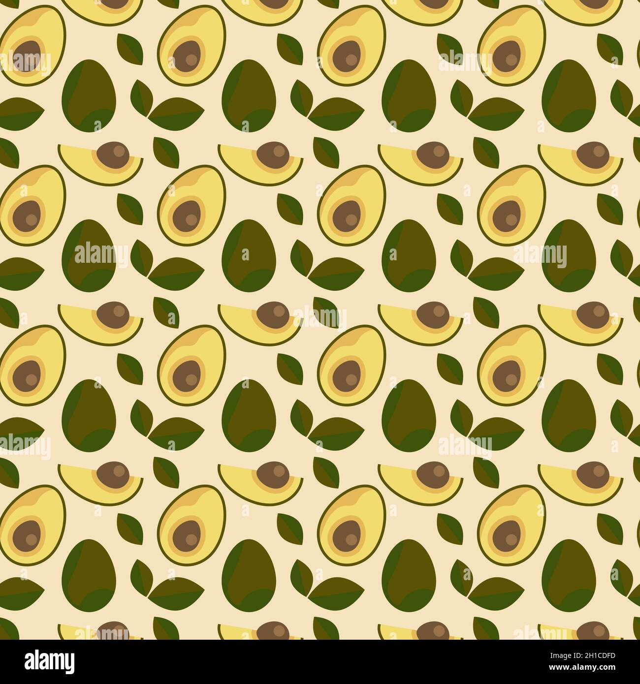 Seamless pattern with fresh avocado and leaves on a light background ...