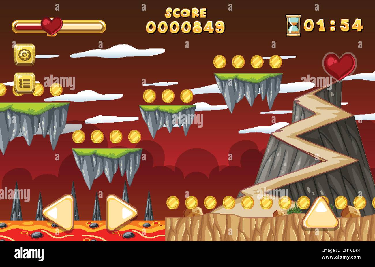 Lava Cave Platformer Game template illustration Stock Vector Image ...