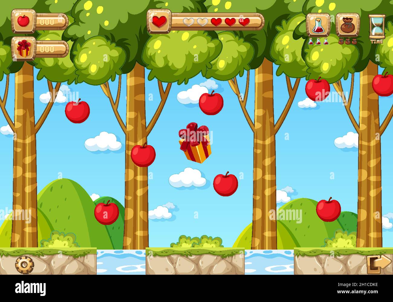 Collecting Apples Platformer Game Template illustration Stock Vector ...