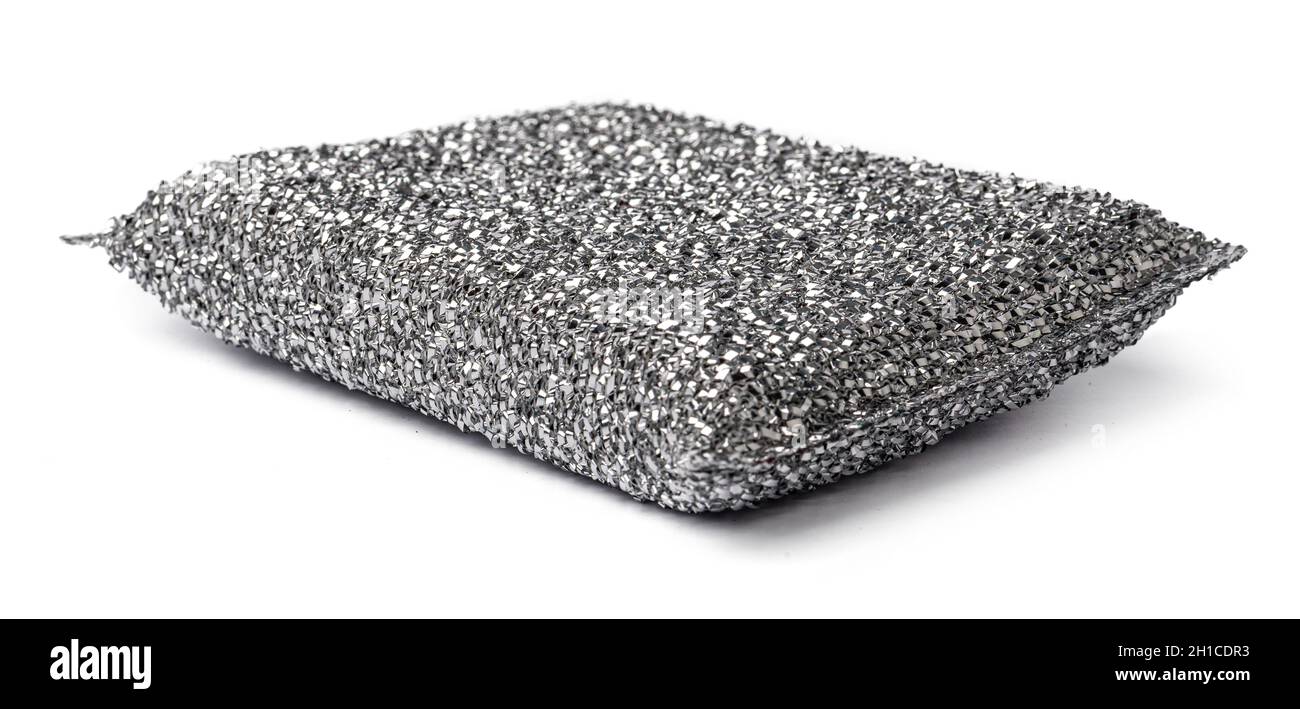 Metal sponge for washing dishes on a white background Stock Photo - Alamy