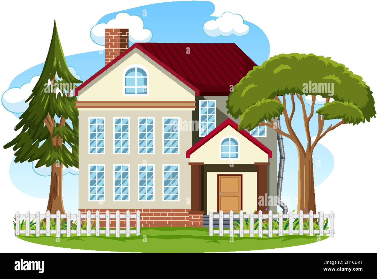 An isolated modern house exterior cartoon style illustration Stock ...