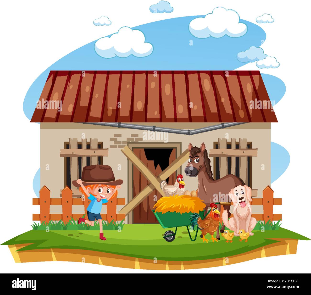 Girl at old broken farm house in the rural illustration Stock Vector Image & Art - Alamy