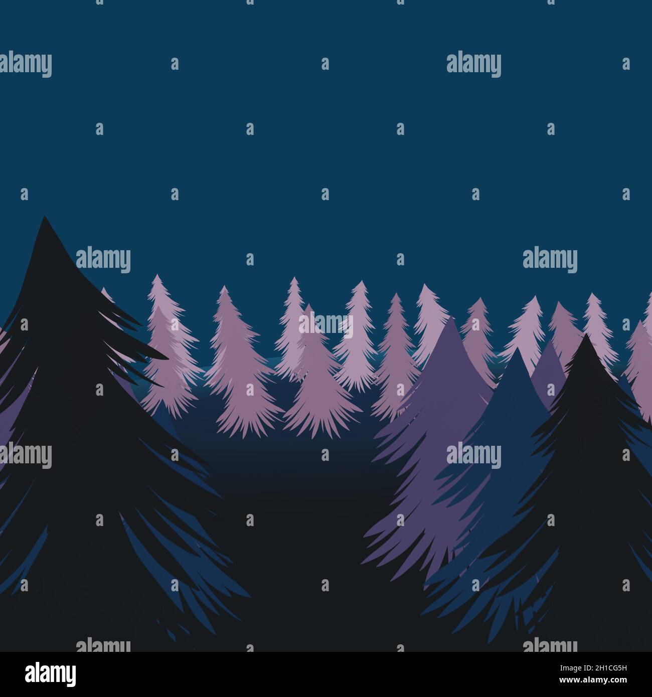 Illustration of colorful pine trees in a forest Stock Photo - Alamy